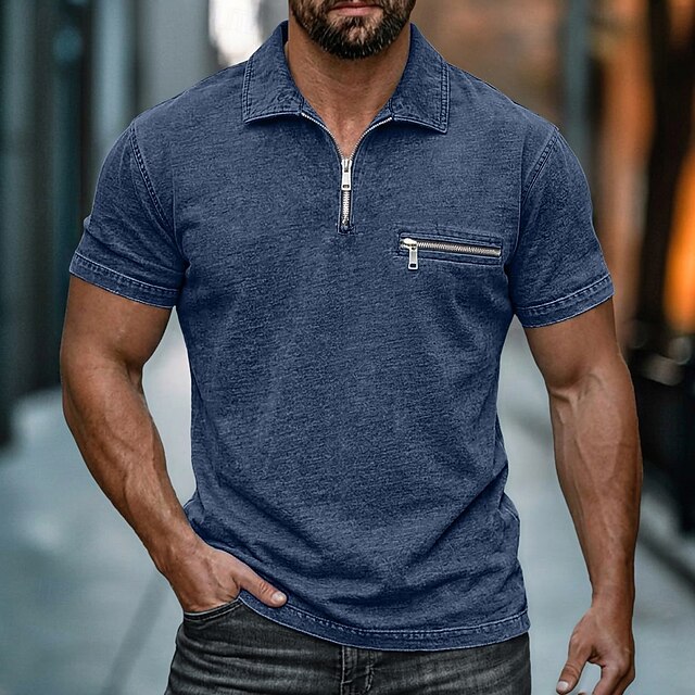 SoftFade™ Men's Acid Wash Shirt Golf Shirt Casual Work Zip Quarter Zip ...