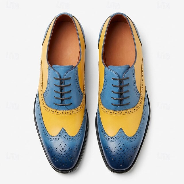 Men's Premium Full-Grain Leather Wingtip Oxford Shoes – Luxury Brogue ...