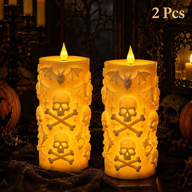 2026 Halloween 2 Pcs Gothic Skull LED Candles, Flameless Flickering ...