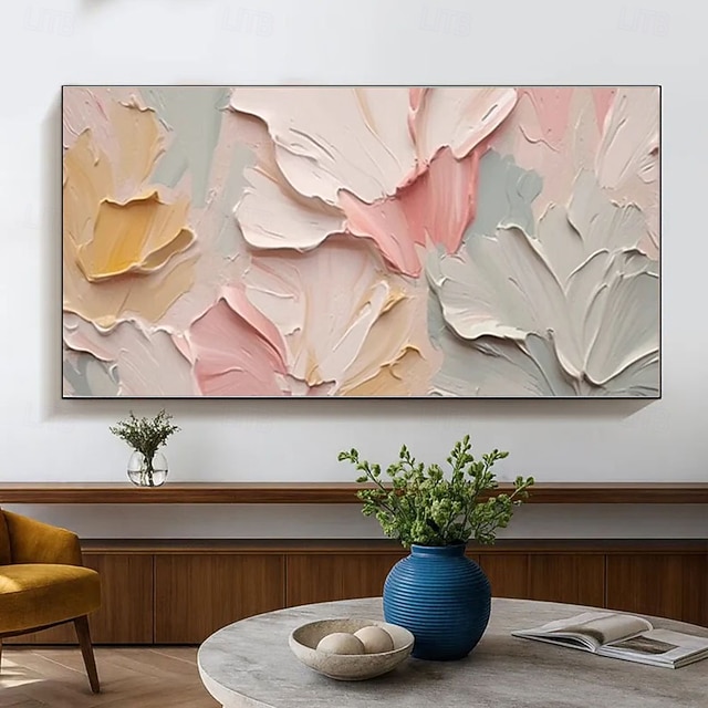 Unique oil painting hand painted Abstract Cream Pink Flower Painting On ...