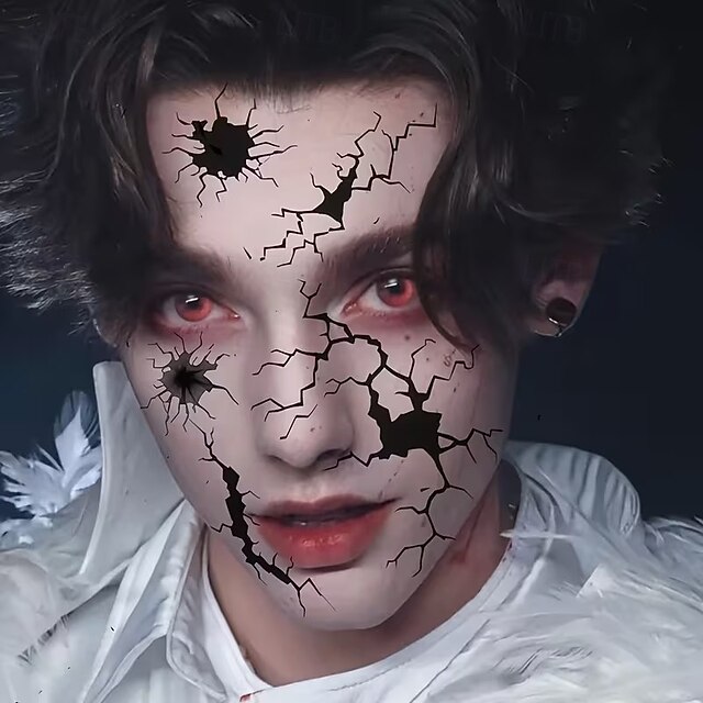 10 Sheets Halloween Temporary Tattoos, Black Crack Face Vein Spider Web ...