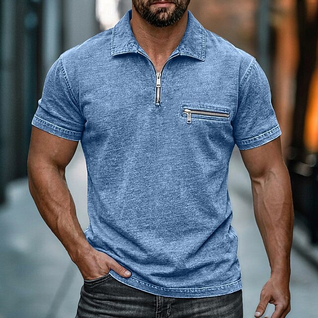 SoftFade™ Men's Acid Wash Shirt Golf Shirt Casual Work Zip Quarter Zip ...