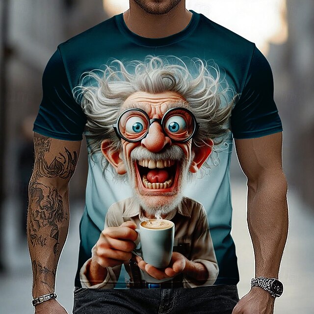 Men's Ombre Old Man T Shirt Short Sleeve T shirt 3D Print Crew Neck ...