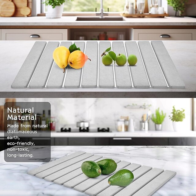 Stone Dish Drying Mat for Kitchen Counter, Foldable Diatomaceous Earth ...