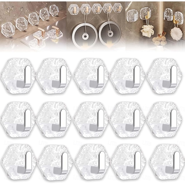 15/20 PCS Water Ripple Hexagonal Self Adhesive Hooks, No-Drill ...
