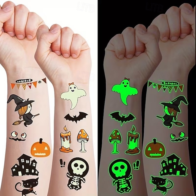 15 Sheets Glow in the Dark Halloween Temporary Tattoos, Luminous Face ...