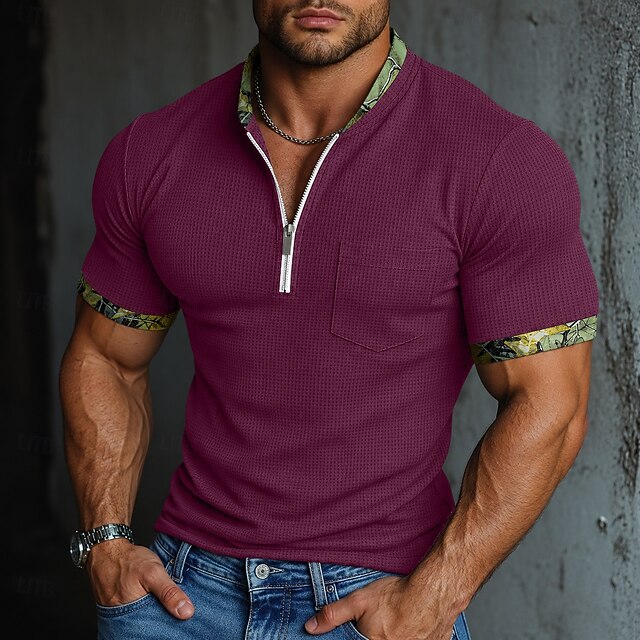 Men's Waffle Polo Shirts Textured Outdoor Athleisure Banded Collar ...