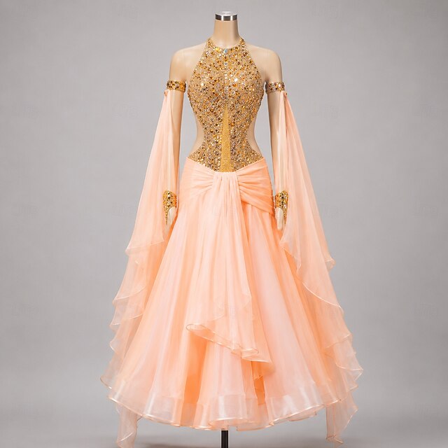 Ballroom Dance Dress Rhinestone Splicing Women's Party Training ...