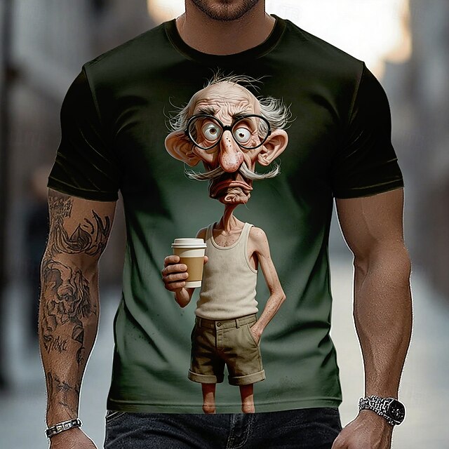Men's Ombre Old Man T Shirt Short Sleeve T shirt 3D Print Crew Neck ...