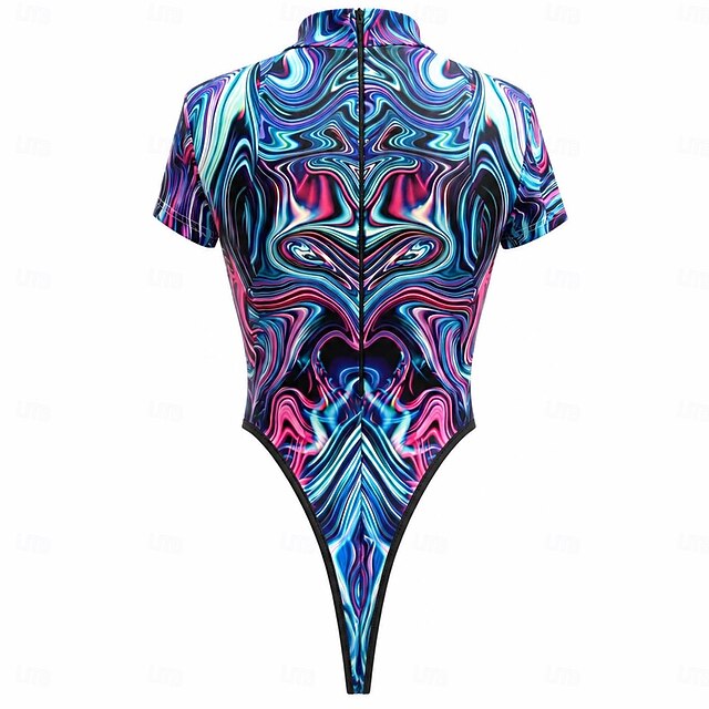 Cosplay Costume Bodysuit Fluid Abstract Back Zipper Printing Short ...