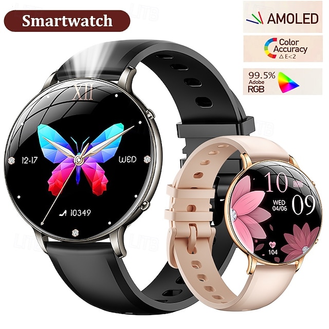 AMOLED Smartwatch for Women Men, HD Round Display with ΔE