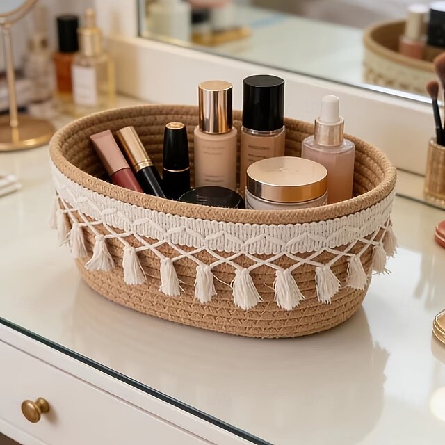 Decorative Lace Storage Basket, Desktop Organizer Tray for Vanity ...