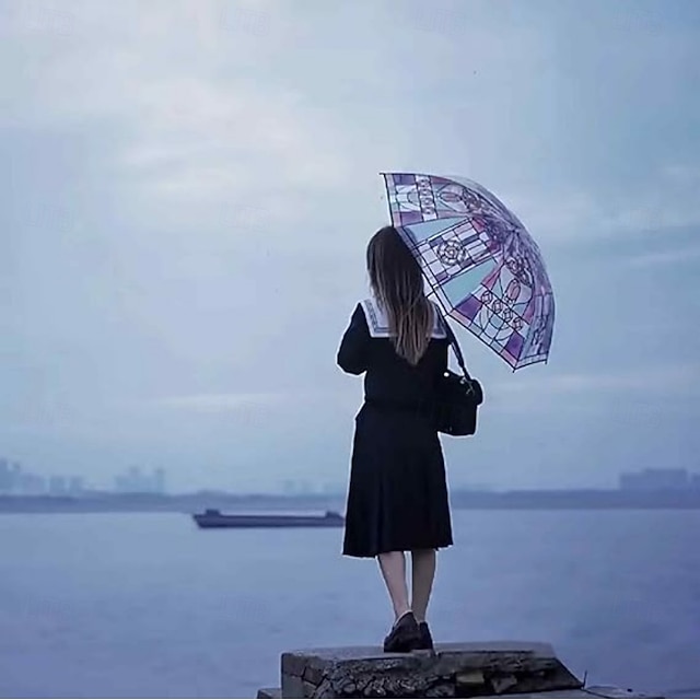 Vintage Stained Automatic Umbrella, Automatic Open & Close Folding Rain ...