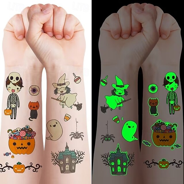 15 Sheets Glow in the Dark Halloween Temporary Tattoos, Luminous Face ...