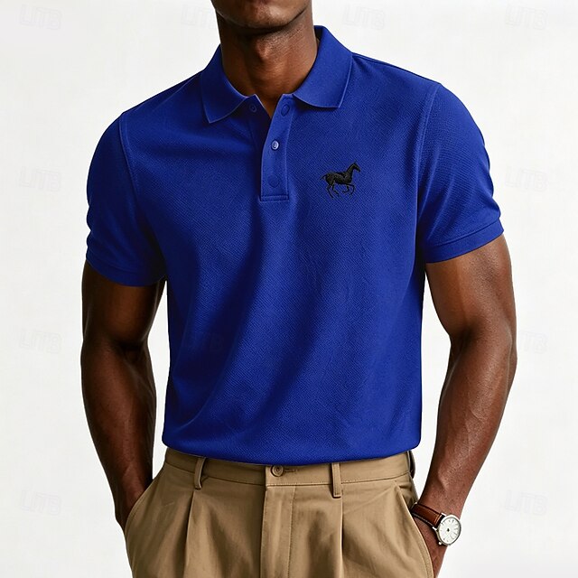 Men's Animal 100% Cotton Embroidered Polo Shirts Short Sleeve Polo ...