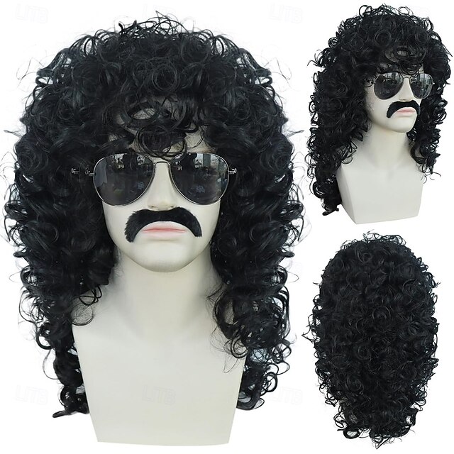Long Curly Afro Black Wigs Funny Wigs for Adults 80s Outfit for Men on ...