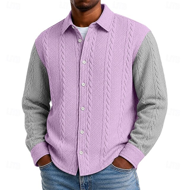Men Shirt Casual Shirt Jacquard Shirt Black Pink Burgundy Green Gray ...