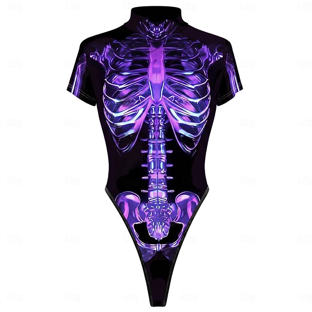 Cosplay Costume Bodysuit Skull Skeleton Back Zipper Printing Short ...