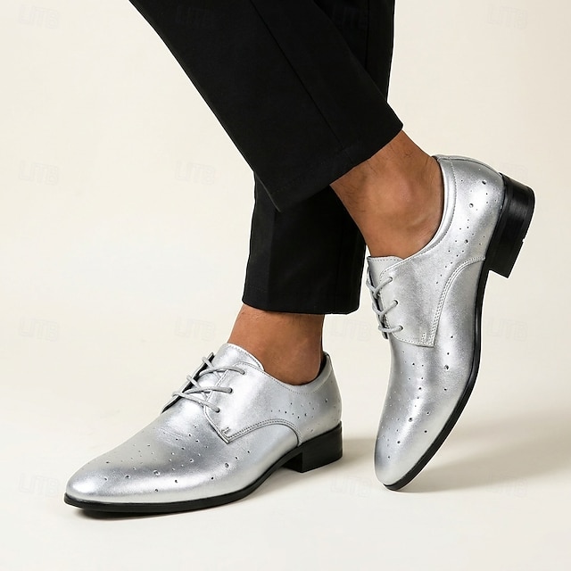 Men's Classic Wedding PU Leather Comfortable Lace-up Silver Summer ...
