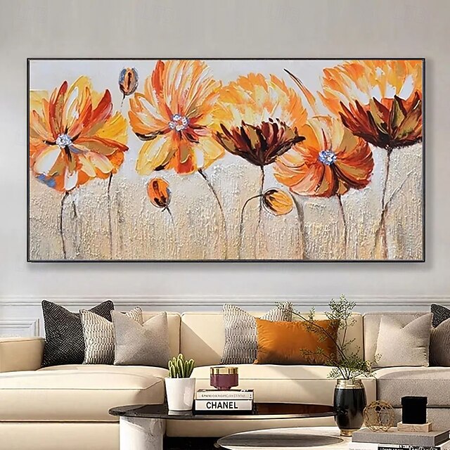 Handmade Textured Orange Floral Acrylic Oil Painting Abstract Palette ...