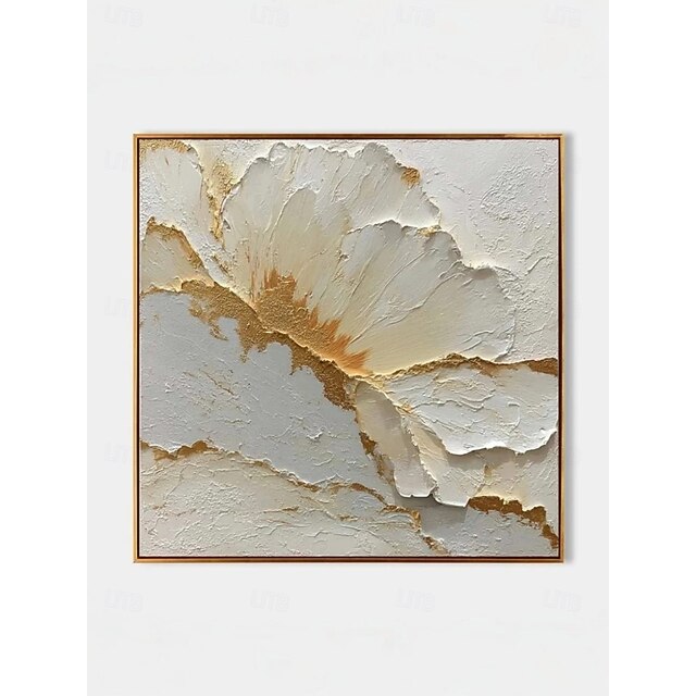 Beige Golden Abstract Texture Hand Painted Flowers Oil Painting ...