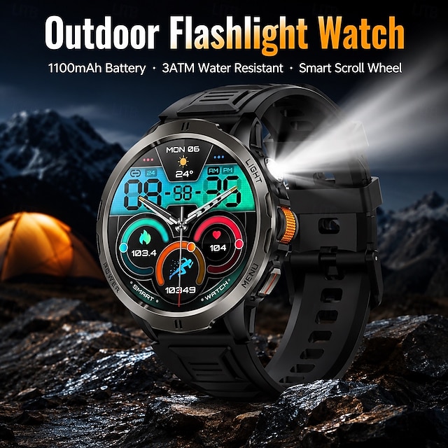 Rugged Smart Watch for Men with Flashlight, 1100mAh Large Battery ...