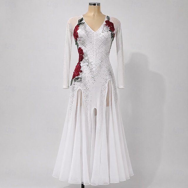 Ballroom Dance Dress Rhinestone Splicing Women's Party Training ...