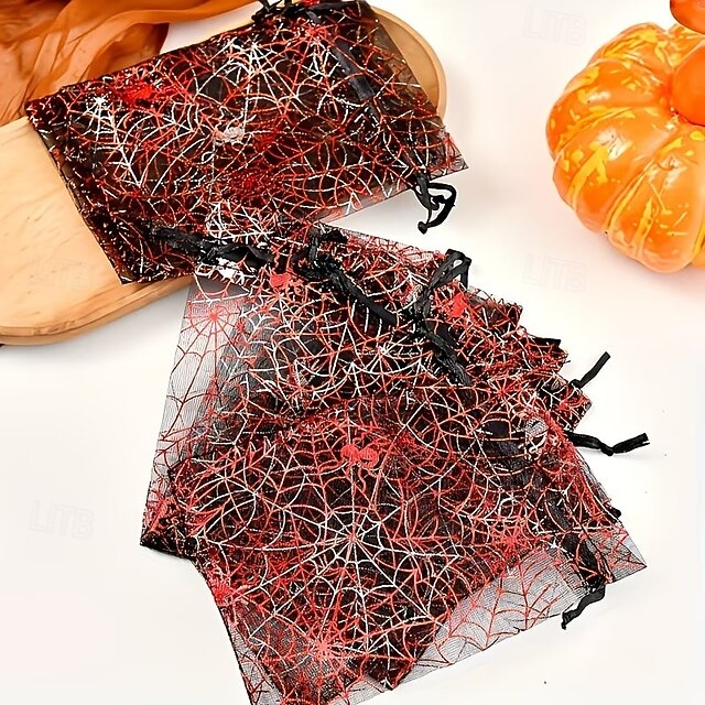30PCS Halloween Spider Web Drawstring Gift Bags, Sheer Organza Candy ...