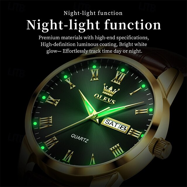 OLEVS Men's Watch Luxury Business Quartz Dress Watch Waterproof Brown ...