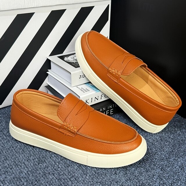 Men's Brown Penny Loafers – Lightweight Slip-On Casual Shoes, Classic ...
