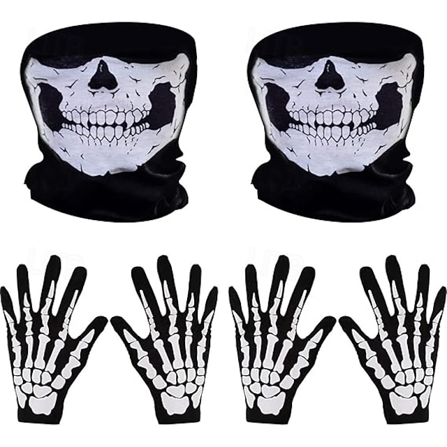 2 Set Halloween Skull Skeleton Face Mask and Gloves Set, Unique Skull ...