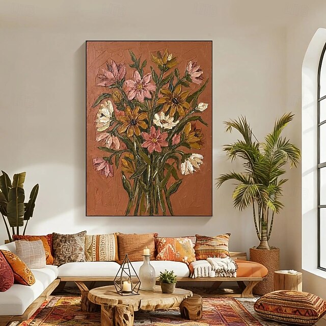 Handmade Spring Bohemian Abstract Floral Oil Painting Vintage Classic ...