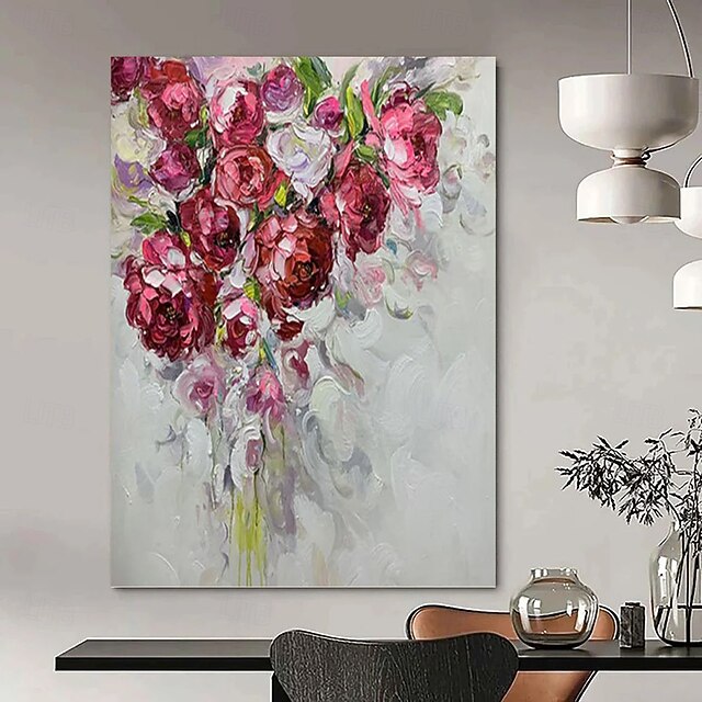 Large Hand painted Abstract Roses Oil Painting on Canvas Original Red ...