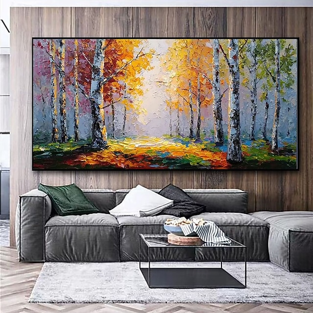 Large oil painting handmade Birch Trees Canvas Painting Boho Wall Decor ...