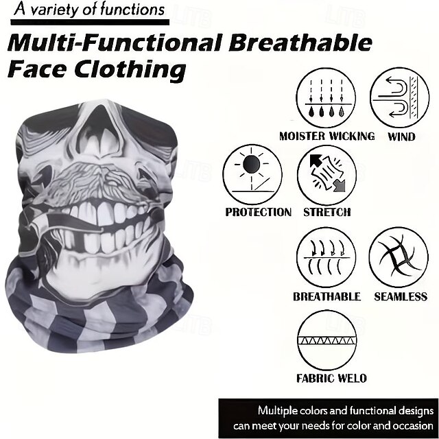 Halloween Skull Face Neck Gaiter Balaclava Face Mask, Scary Breathable ...