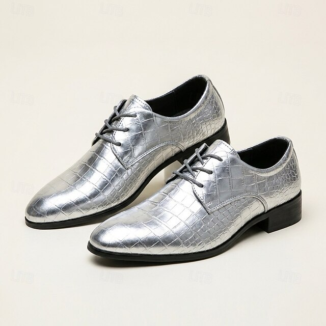 Men's Classic Wedding PU Leather Comfortable Lace-up Silver Summer ...