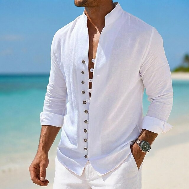 Men Shirt Linen Shirt Summer Shirt Casual Shirt Button Up Shirt Plain ...