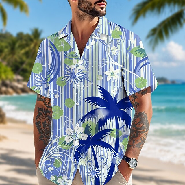 Men's Floral Coconut Palm Tropical Plants Shirt Hawaiian Shirt Camp ...