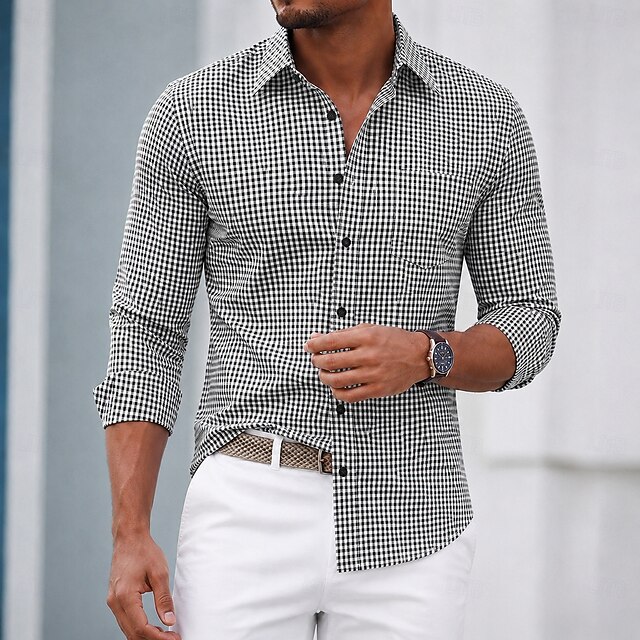Men's Shirt Dress Shirt Non Iron Shirt Button Up Shirt Plaid Casual ...