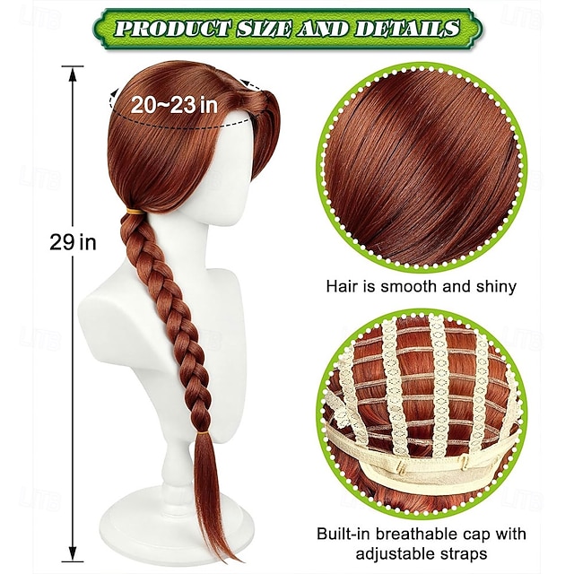 Long Red-Brown Braided Cosplay Wig with Adjustable Cap Heat-Resistant ...
