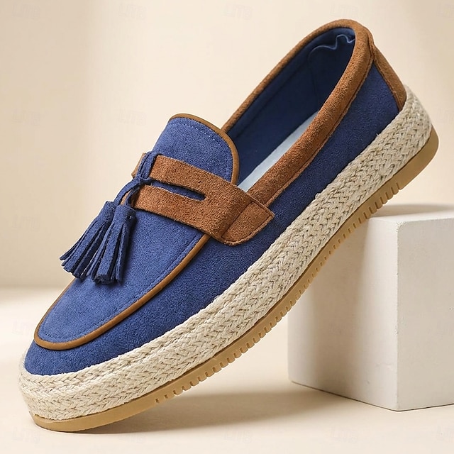 Men's Blue Tassel Espadrille Loafers – Lightweight Slip-On Resort Shoes ...