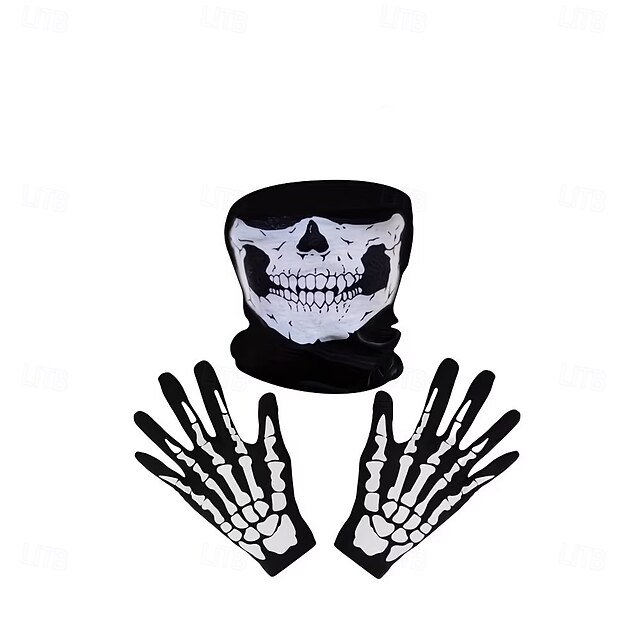 2 Set Halloween Skull Skeleton Face Mask and Gloves Set, Unique Skull ...