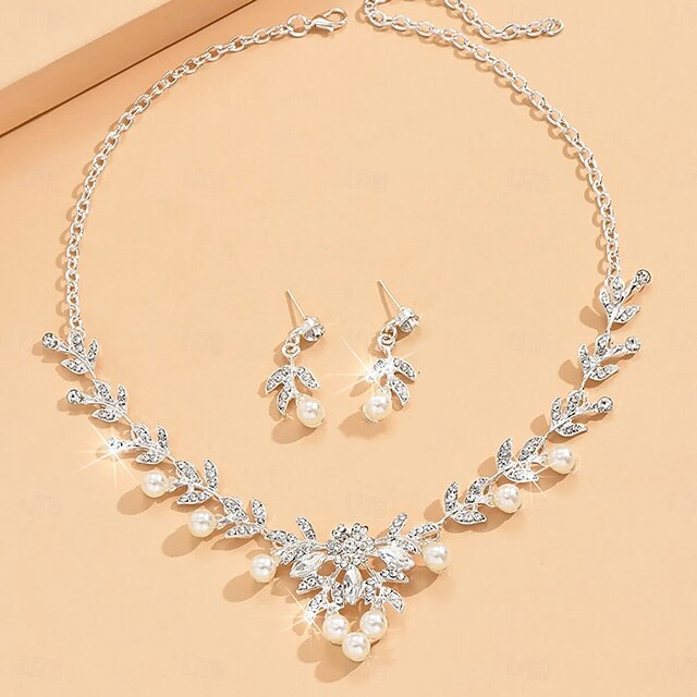 Jewelry Set Two-piece Suit Imitation Pearl 1 Necklace Earrings Women's ...