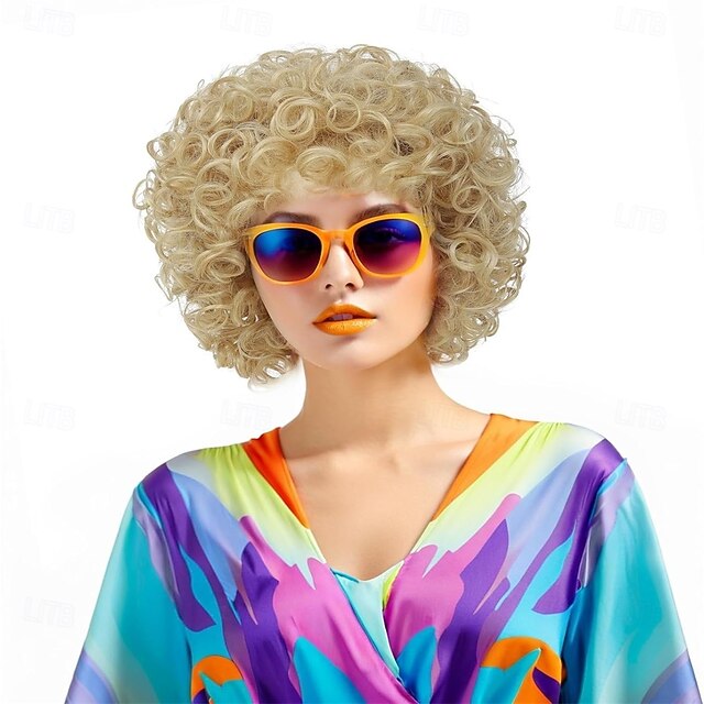 Women's short curly wig, 70s disco style afro wig, wig for Halloween ...