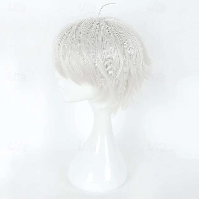 Synthetic Hair Silver White Short Layered Cosplay Wig with Bangs Magic ...