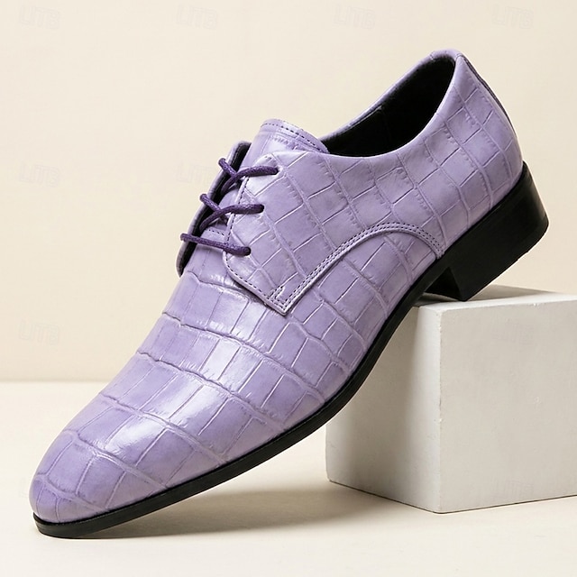 Men's Classic Wedding PU Leather Comfortable Lace-up Dark Purple Summer ...
