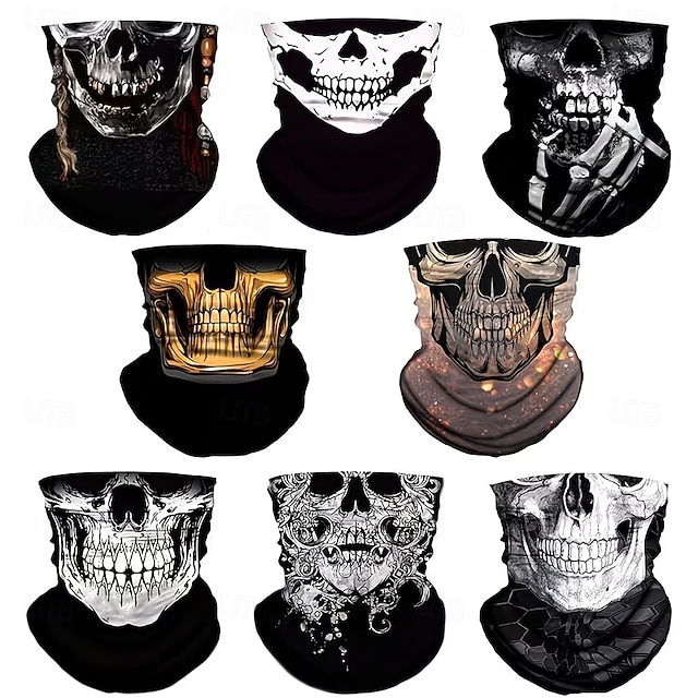 8 Pack Halloween Skull Face Neck Gaiter Balaclava Face Mask, Scary ...