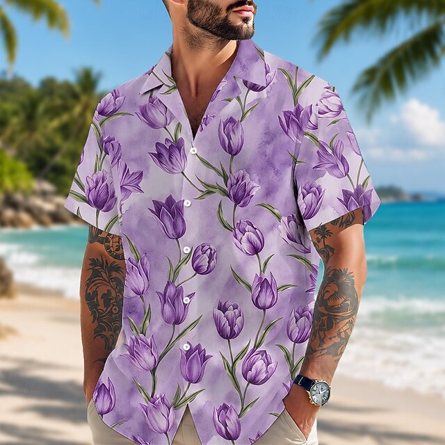 Men's Floral Tropical Plants Shirt Hawaiian Shirt Camp Collar Shirt ...