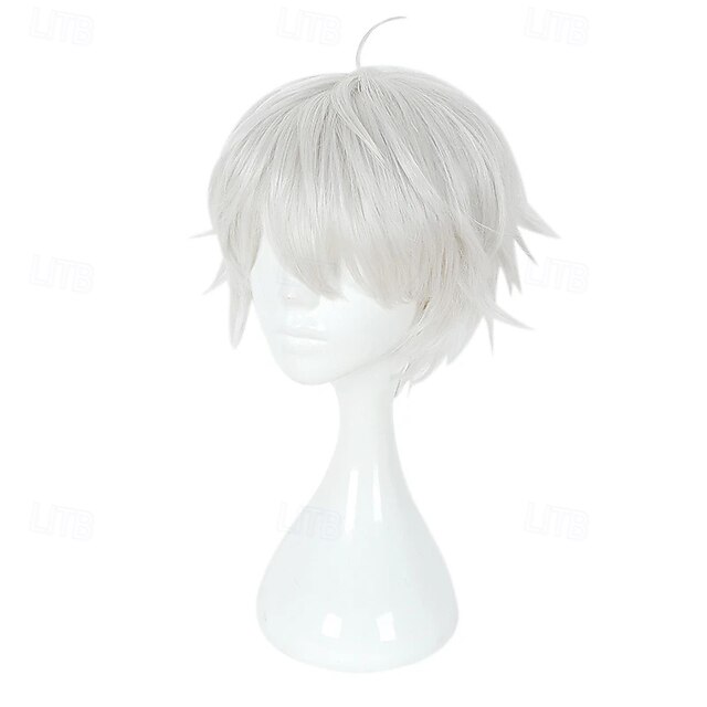 Synthetic Hair Silver White Short Layered Cosplay Wig with Bangs Magic ...