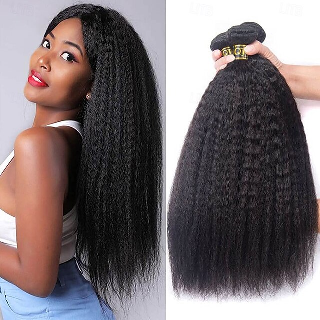 3 Bundles Hair Weaves Brazilian Hair Yaki kinky Straight Silky Straight ...